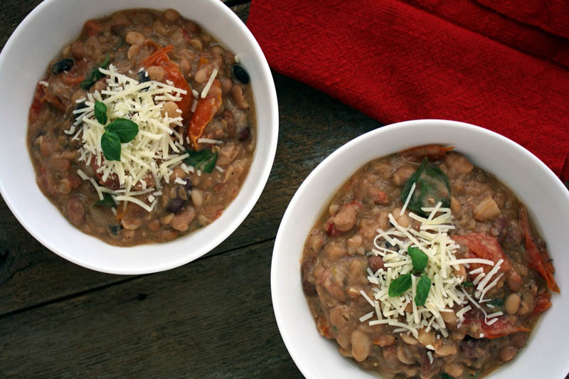 Pot Beans with Tomatoes Basil and Parmesan Cheese | Salt and Sugar